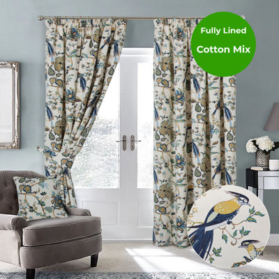 Home Curtains Kensington Fully Lined Botanical 90w x 90d" (229x229cm ...