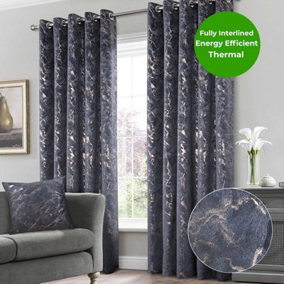 Home Curtains Mabel Metallic Super Thermal Interlined 90w x 90d ...