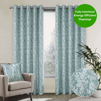 Home Curtains Mia Super Thermal Interlined 90w x 90d" (229x229cm) Green ...
