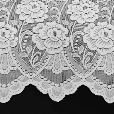 Home Curtains Sally Floral Net 400w x 152d CM Cut Lace Panel White