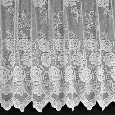 Home Curtains Sally Floral Net 500w x 160d CM Cut Lace Panel White ...