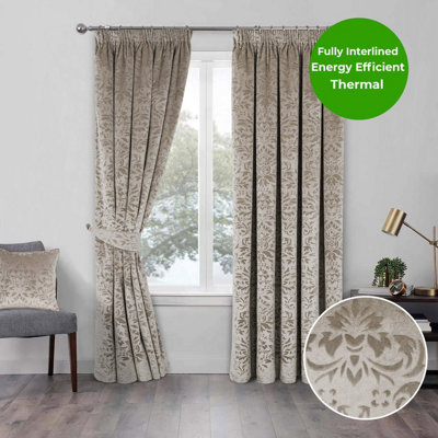 Home Curtains Taylor Velour Interlined 90w x 90d" (229 x 229cm) Natural ...
