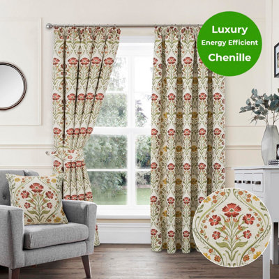 Home Curtains Vermont Chenille Floral Tapestry Fully Lined 90w x 90d ...