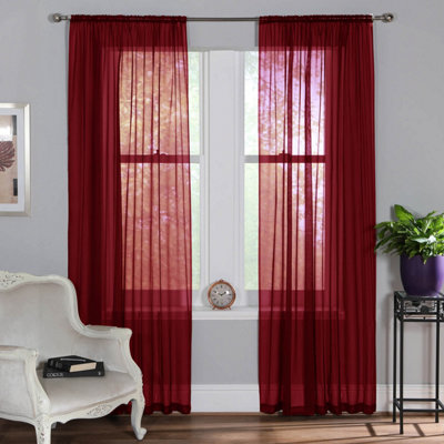 Home Curtains Voile Slot Top Panels 59w x 48d 149x122cm Brick Red PAIR