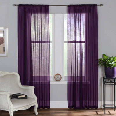 Home Curtains Voile Slot Top Panels 59w x 48d 149x122cm Purple PAIR