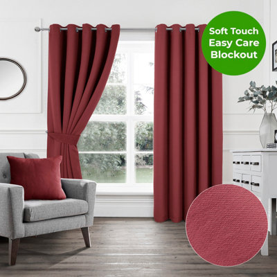 Home Curtains Woven Blockout 90w x 72d" (229x183cm) Red Eyelet Curtains ...