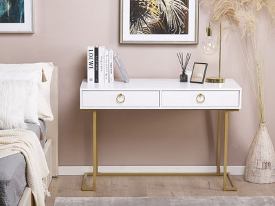 Shop Home Office Desk / 2 Drawer Console Table White with Gold WESTPORT