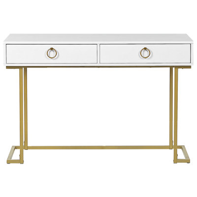 Shop Home Office Desk / 2 Drawer Console Table White with Gold WESTPORT