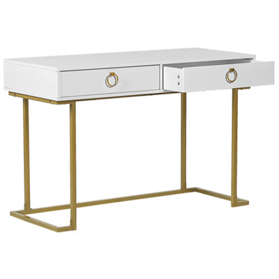 Shop Home Office Desk / 2 Drawer Console Table White with Gold WESTPORT