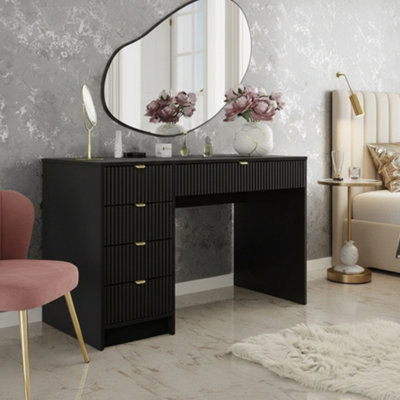 Home Office Desk with Drawers Tireno Black Molet Laminated MDF Grooved ...
