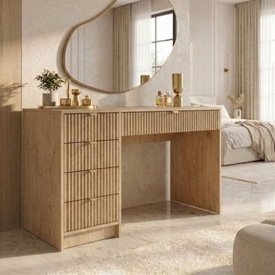 Home Office Desk with Drawers Tireno Cremona Oak Laminated MDF Grooved ...
