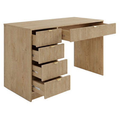 Home Office Desk with Drawers Tireno Cremona Oak Laminated MDF Grooved ...