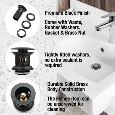 Home Range Black Dome Slotted Basin Waste (Brass Nut)