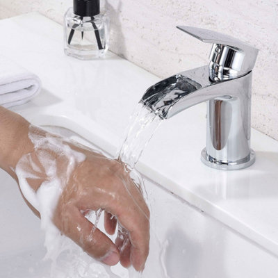 Home Range Chrome Brass Bathroom Curved Waterfall Basin Tap Single ...