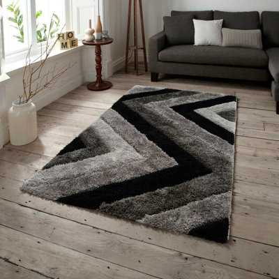 Home Republic Chevron Shaggy Rug - Grey