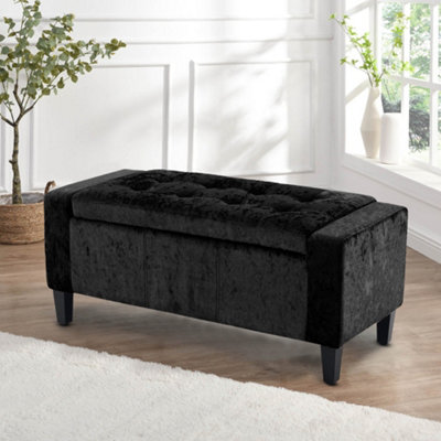 Home Republic Crushed Velvet Storage Bench - Two Seater Black