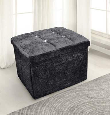 Home Republic Crushed Velvet Storage Ottoman - One Seater Charcoal