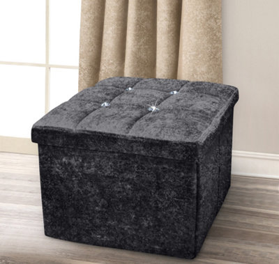 Home Republic Crushed Velvet Storage Ottoman - One Seater Charcoal