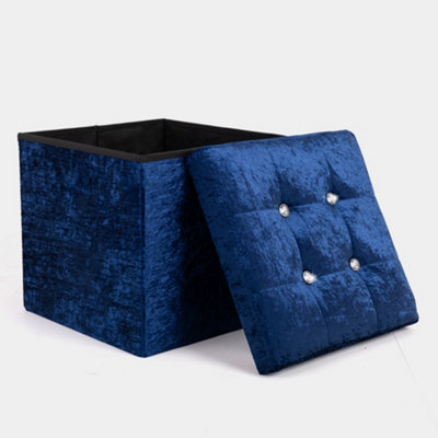 Home Republic Crushed Velvet Storage Ottoman - One Seater Navy