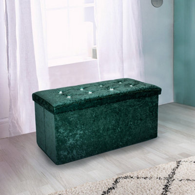 Home Republic Crushed Velvet Storage Ottoman - Two Seater Emerald