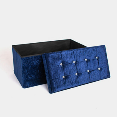 Home Republic Crushed Velvet Storage Ottoman - Two Seater Navy