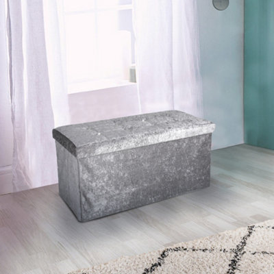 Home Republic Crushed Velvet Storage Ottoman - Two Seater Silver