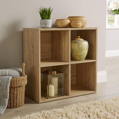 Home Source 4 Cube Storage Bookcase Shelf Unit Oak
