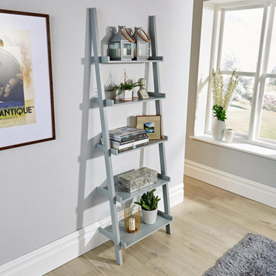 Home Source 5 Tier Ladder Shelf Storage Grey