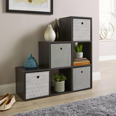 Home Source 6 Cube Staircase Storage Bookcase Shelf Unit Black