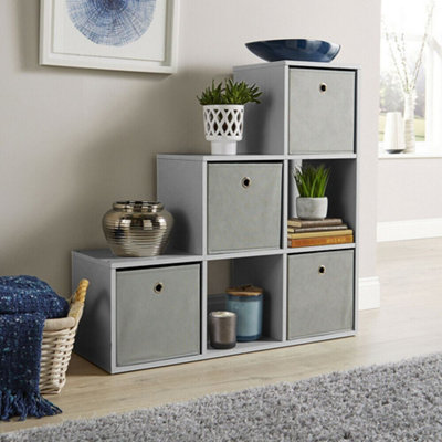 Home Source 6 Cube Staircase Storage Bookcase Shelf Unit Grey