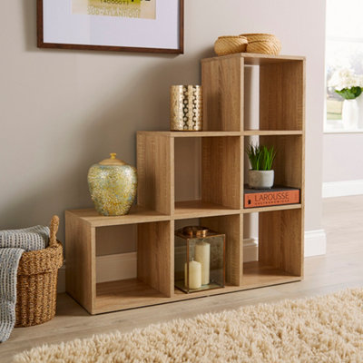 Home Source 6 Cube Staircase Storage Bookcase Shelf Unit Oak