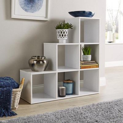 Home Source 6 Cube Staircase Storage Bookcase Shelf Unit White