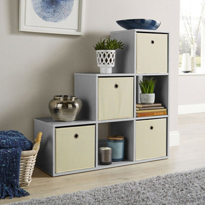 Home Source 6 Cube Staircase Storage Shelf Unit Grey