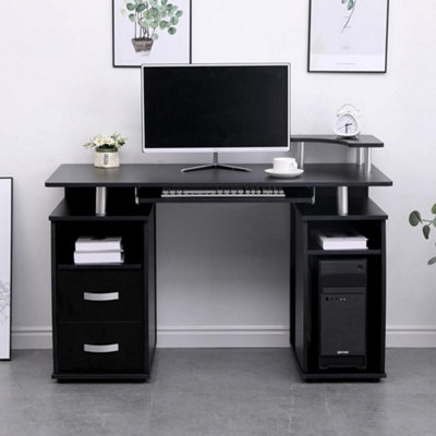 Home Source Apollo 2 Drawer Computer Office Desk with Storage Space Black