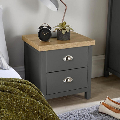 Home Source Avon 2 Drawer Bedside Table Unit Graphite
