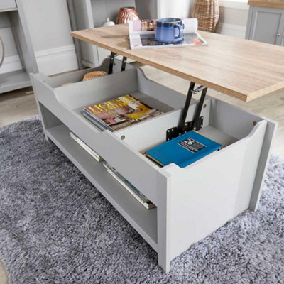 Home Source Avon Hidden Storage Lift Up Coffee Table Grey