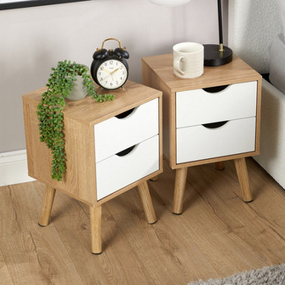 Home Source Boden Pair of 2 Drawer Oak White Bedside Table Storage Units
