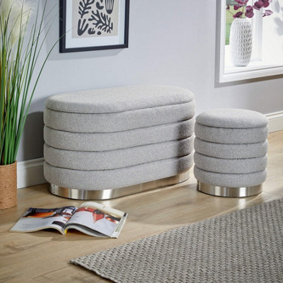 Home Source Cake Set of 2 Grey Boucle Storage Ottomans