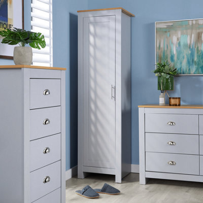 Home Source Camden 1 Door Bedroom Slim Wardrobe Storage Unit Grey