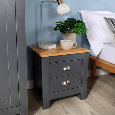 Home Source Camden 2 Drawer Bedroom Bedside Table Storage Unit Graphite ...