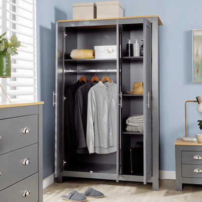 Home Source Camden 3 Door Bedroom Wardrobe Storage Unit Graphite Grey