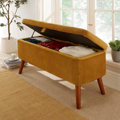 Home Source Carson Buttoned Storage Ottoman Mustard Yellow | DIY at B&Q