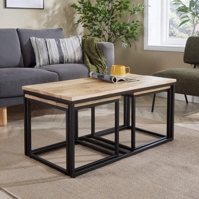 Home Source Cherokee Mango Wood Nest of 3 Tables