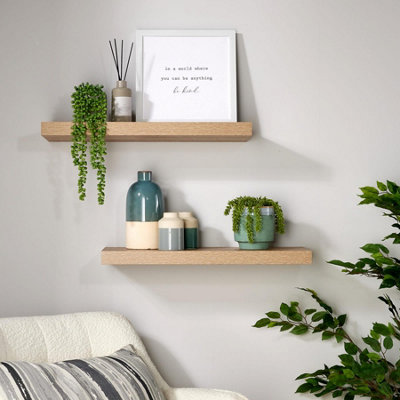 Home Source Cloud Pair of 60cm Floating Wall Shelves Sonoma Oak Finish ...