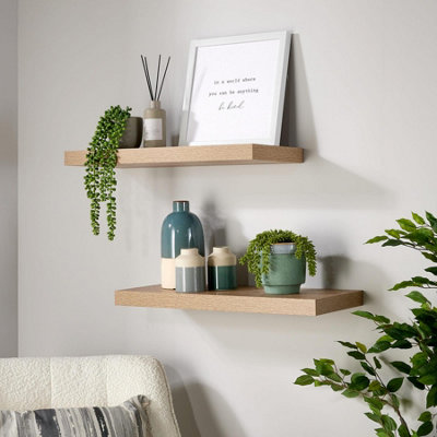 Home Source Cloud Pair of 60cm Floating Wall Shelves Sonoma Oak Finish