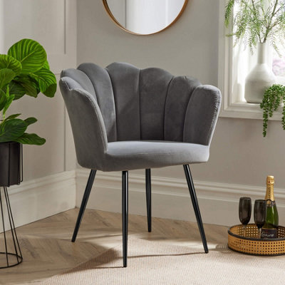 Home Source Compact Scallop Occasional Chair with Black Metal Legs Grey