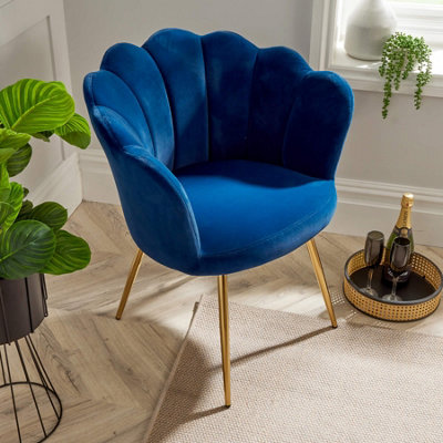 Home Source Compact Scallop Occasional Chair with Gold Metal Legs Navy Blue
