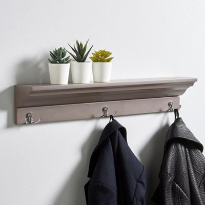Home Source Cornice Floating Coat Towel Hook and Storage Shelf Grey