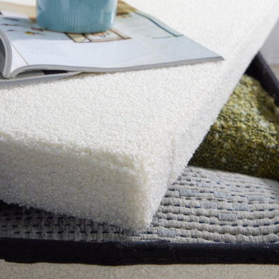 HOME SOURCE CREAM TEDDY FUR BOUCLE FOLDING STORAGE OTTOMAN