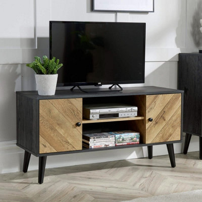 Home Source Dallas 2 Door Black Frame Open Storage TV Media ...